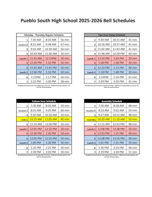 south elementary schedule