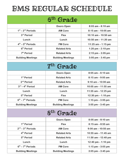 middle school student schedule