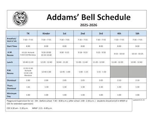 jane addams schedule