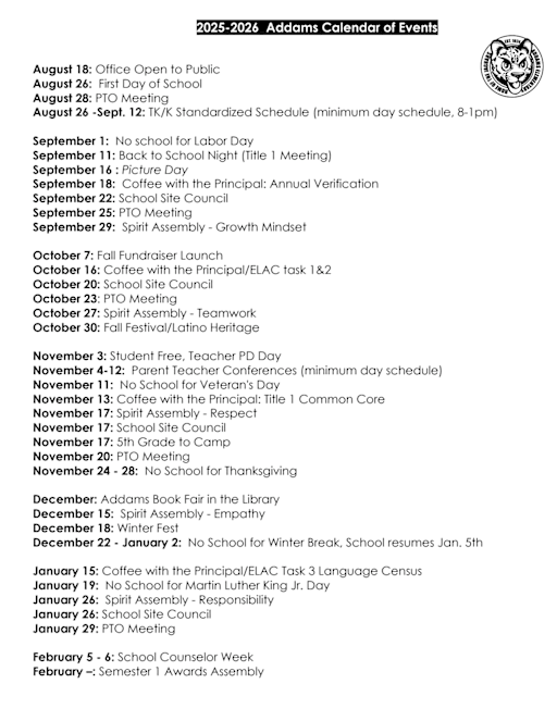 jane addams schedule