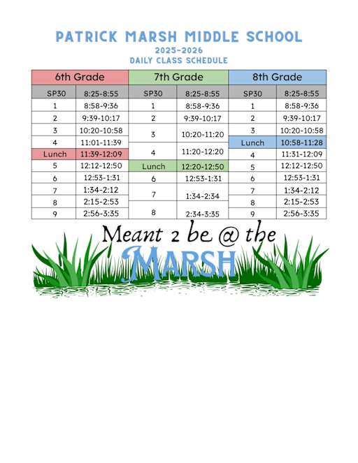 middle school student schedule