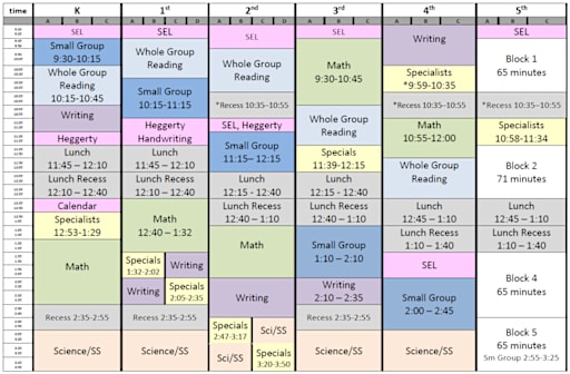 elementary school master schedule examples