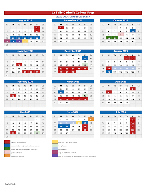 oratory prep calendar