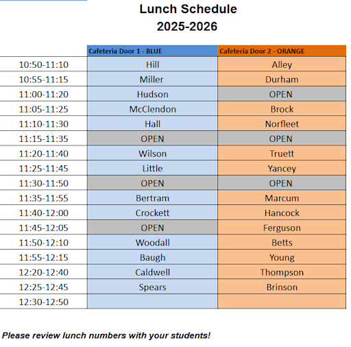 lunch schedule for elementary