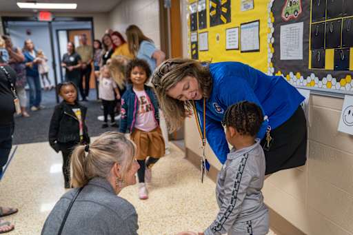 school hallway talking