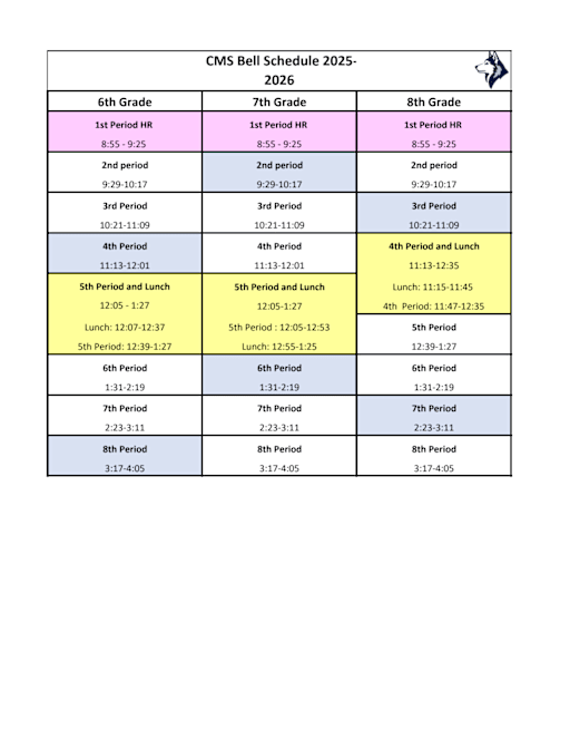 middle school schedule examples