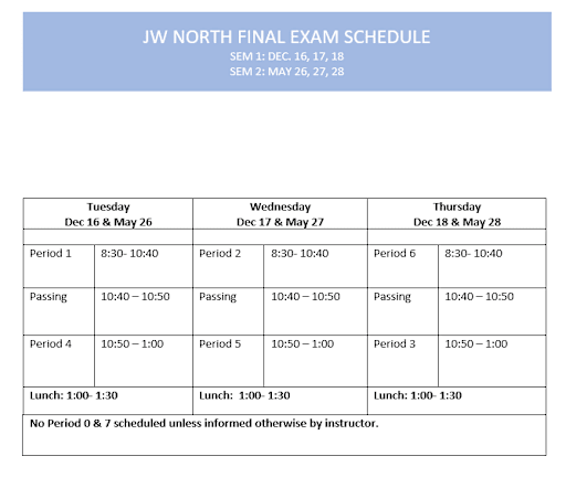 finals testing schedule