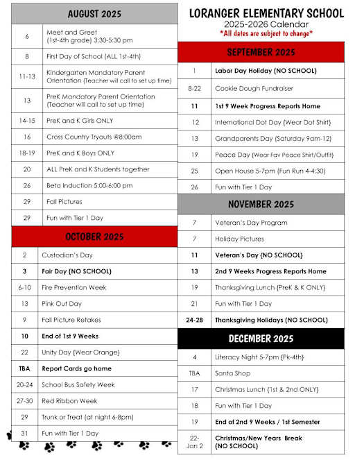 important dates calendar