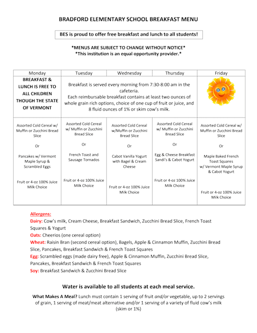 elementary school breakfast bread