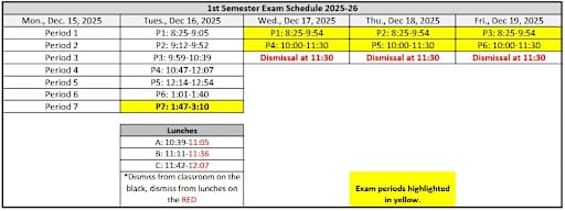 final exam schedule