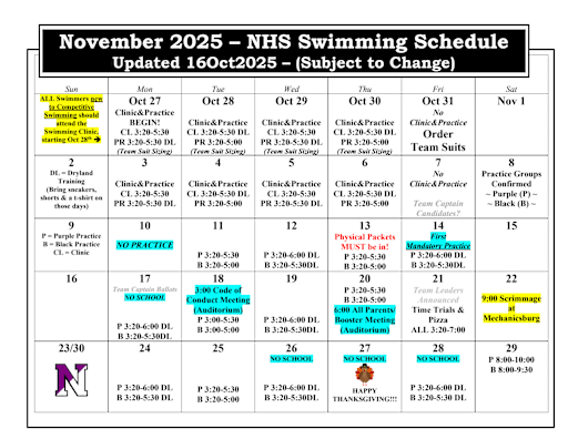 swim practice schedule