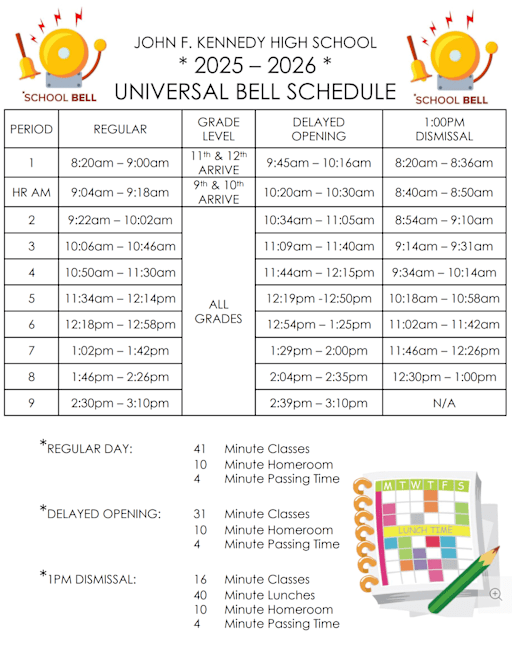 jfk school hours