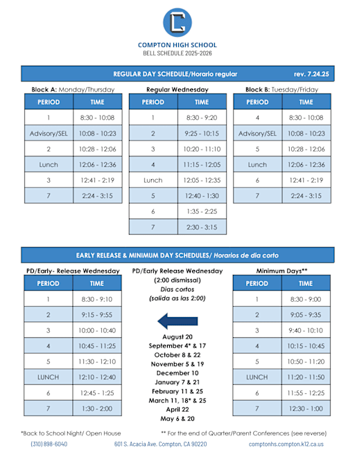 compton high school calendar