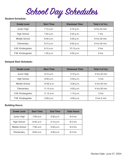 high school school timetable
