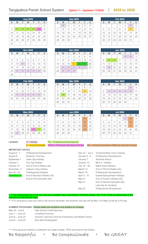 academic calendar