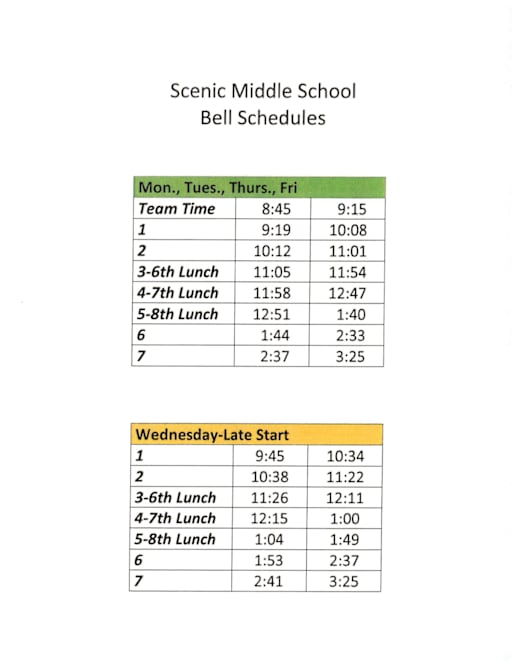 middle school student schedule