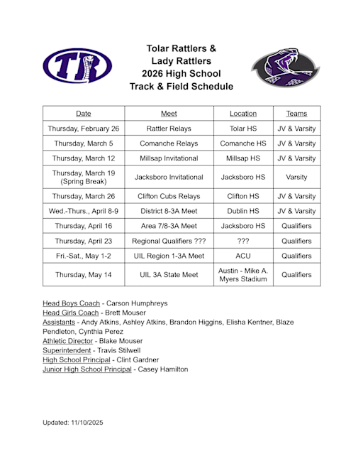 high school track schedule