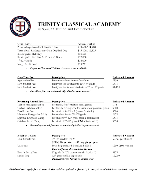 trinity fees
