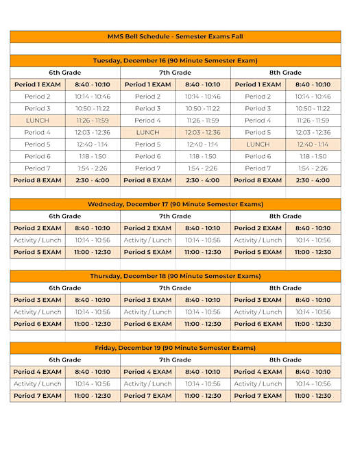 final exams schedule