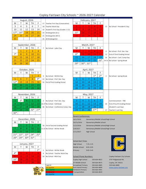 cops school calendar