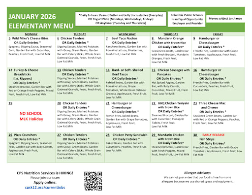 lunch schedule for elementary