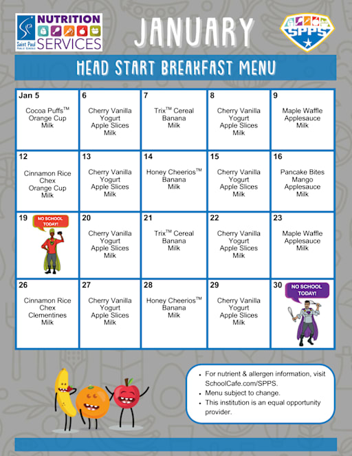 elementary school breakfast items