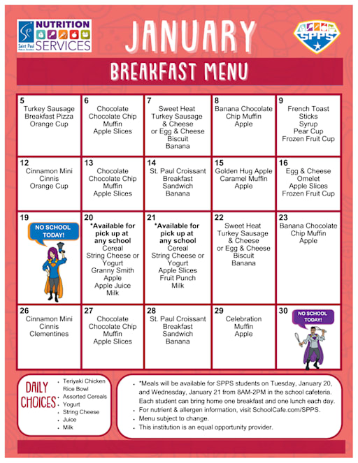 elementary school breakfast items