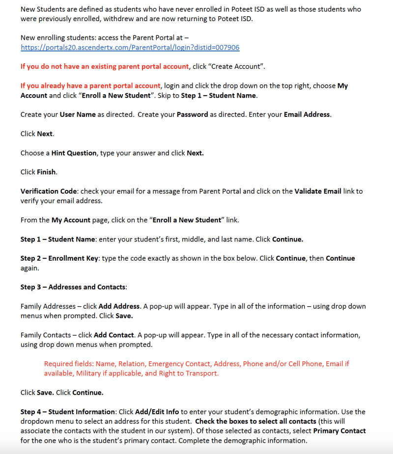 Student Registration - Poteet Independent School District