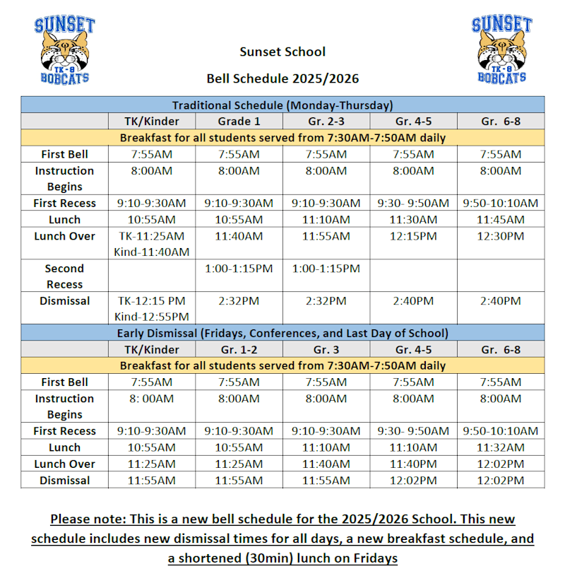 sunset school hours