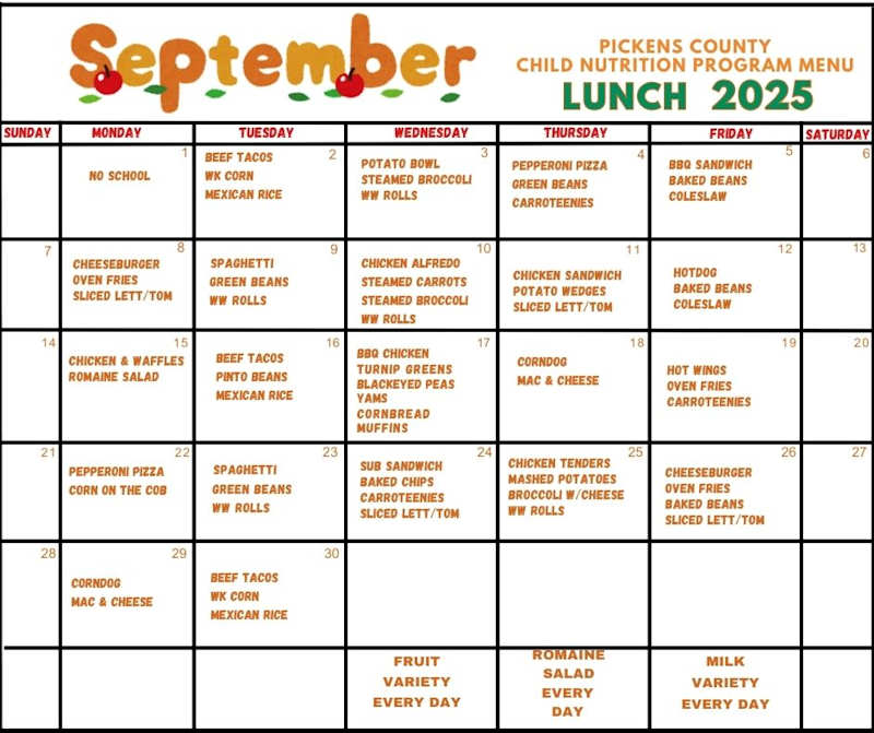 Menus - Gordo Elementary School