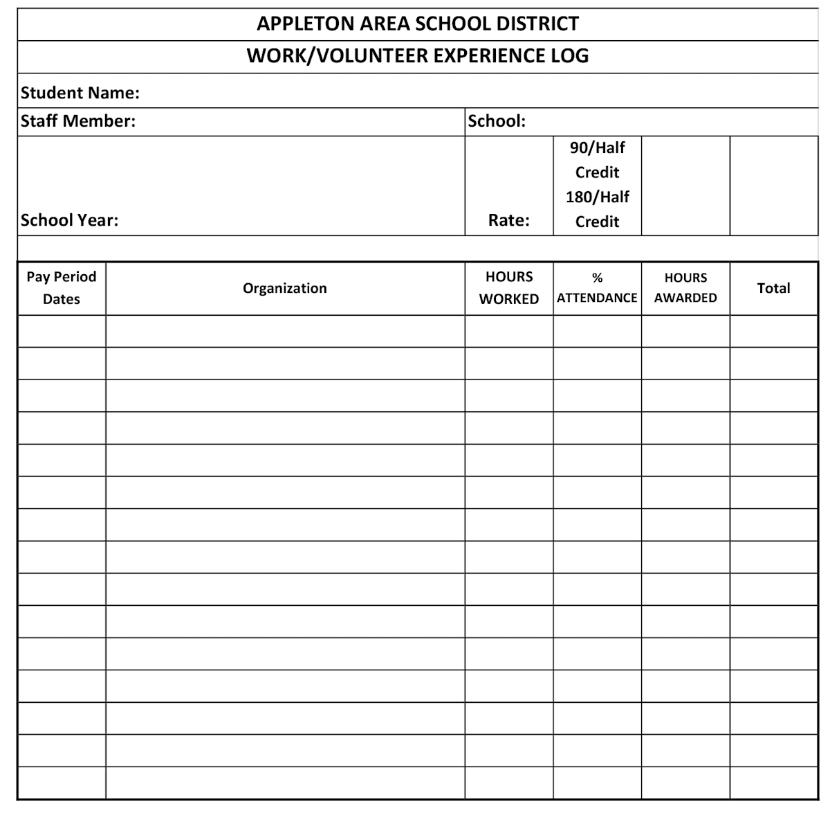 work experience log template