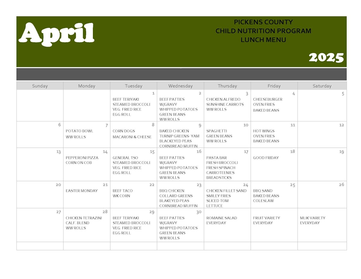 Menus - Gordo High School