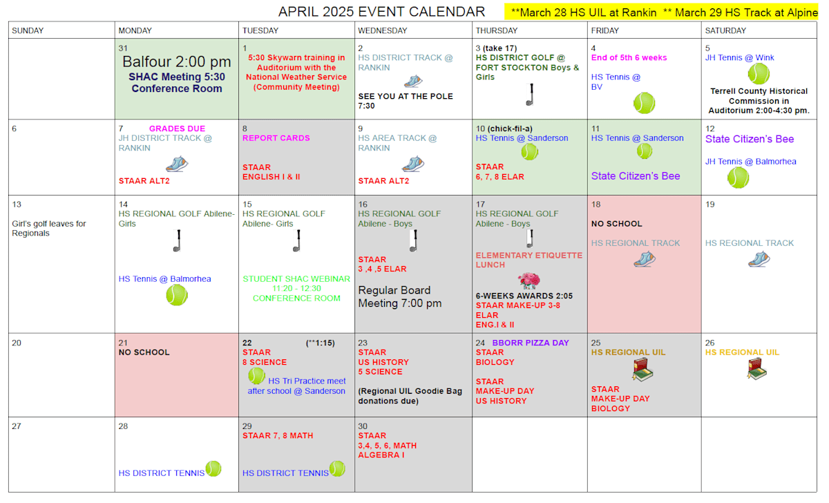 Event Calendar - Terrell County Independent School District