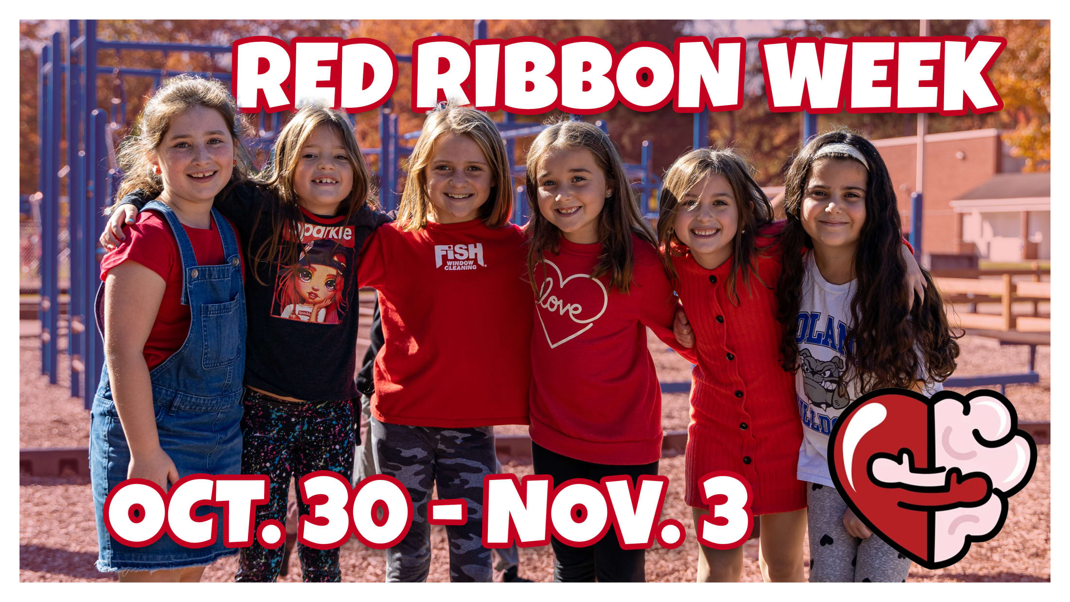 Students wearing red on playground