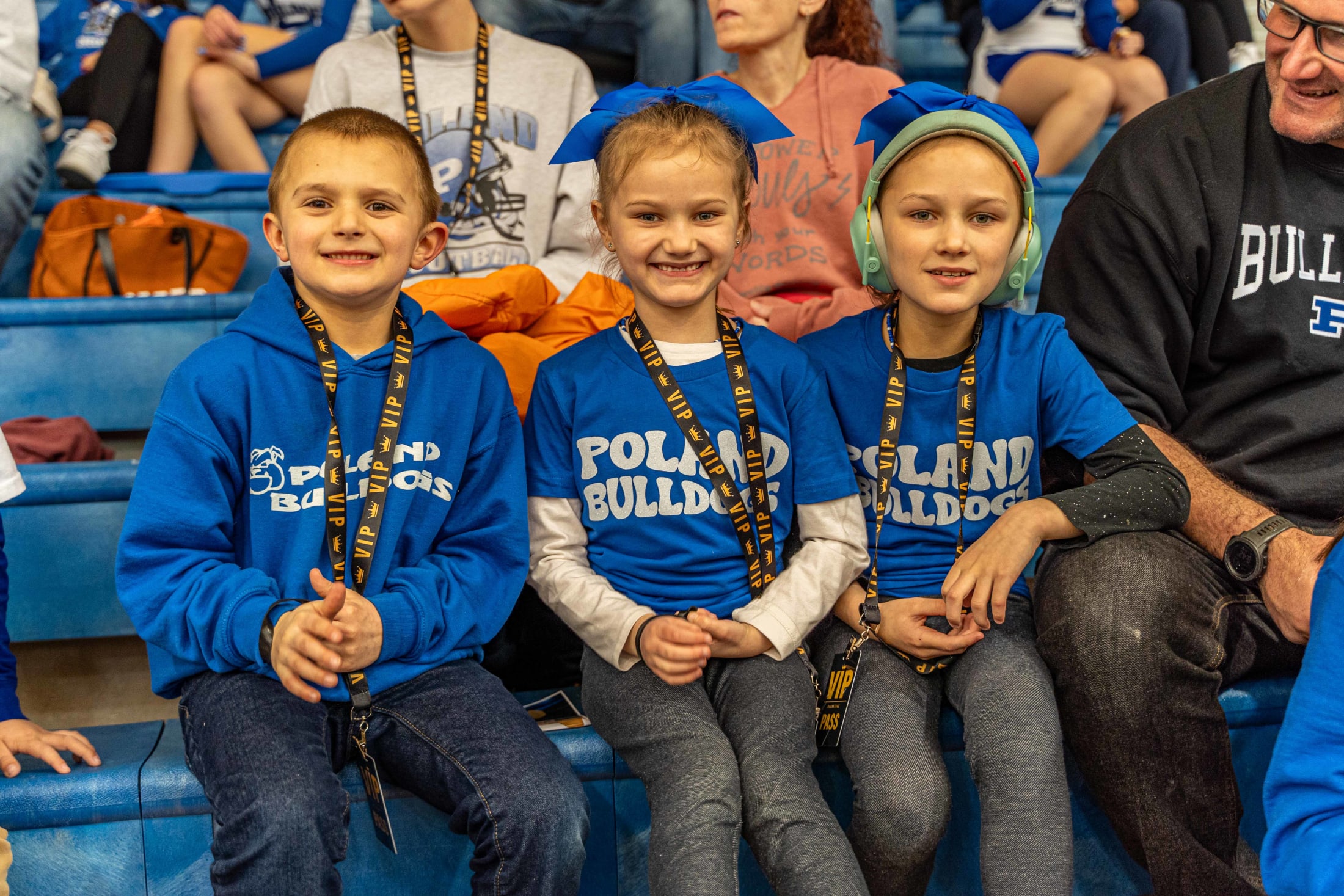 Students wearing Bulldog shirts and VIP passes
