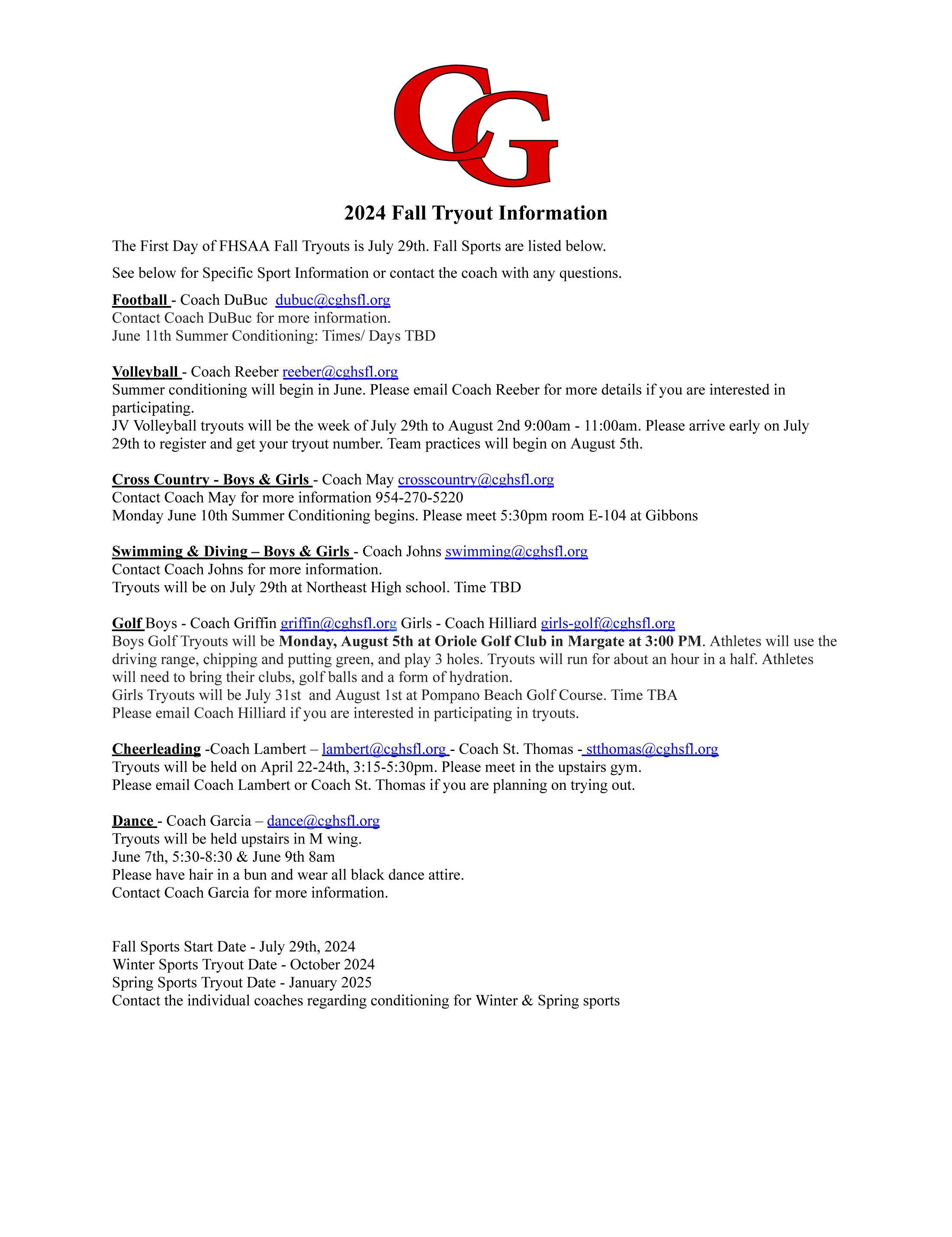 Athletics - Cardinal Gibbons High School