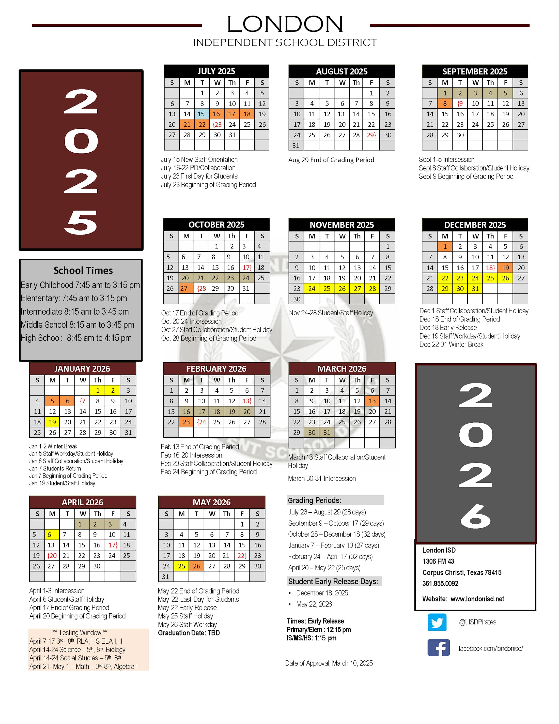 flour bluff schedule