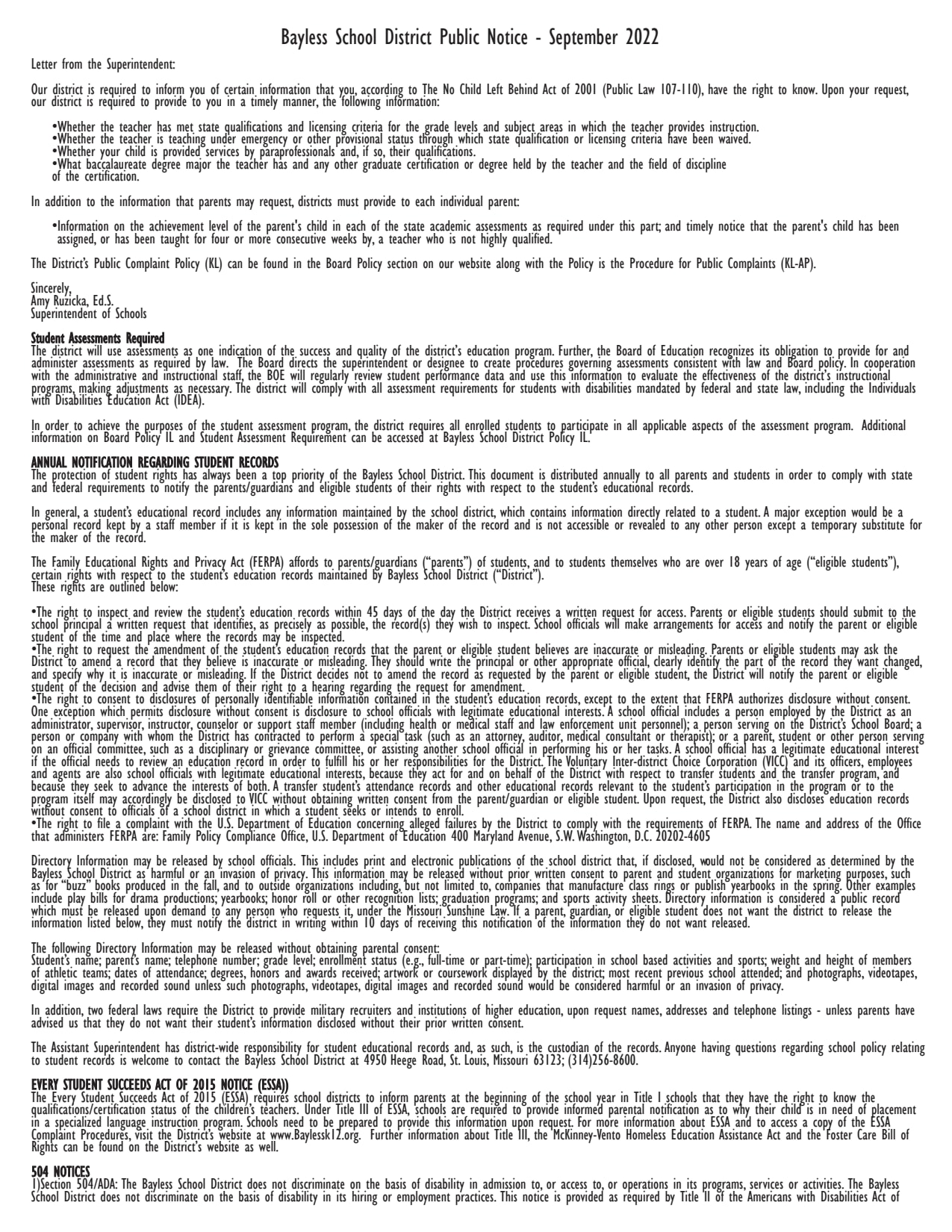 Public Notice - Bayless High School