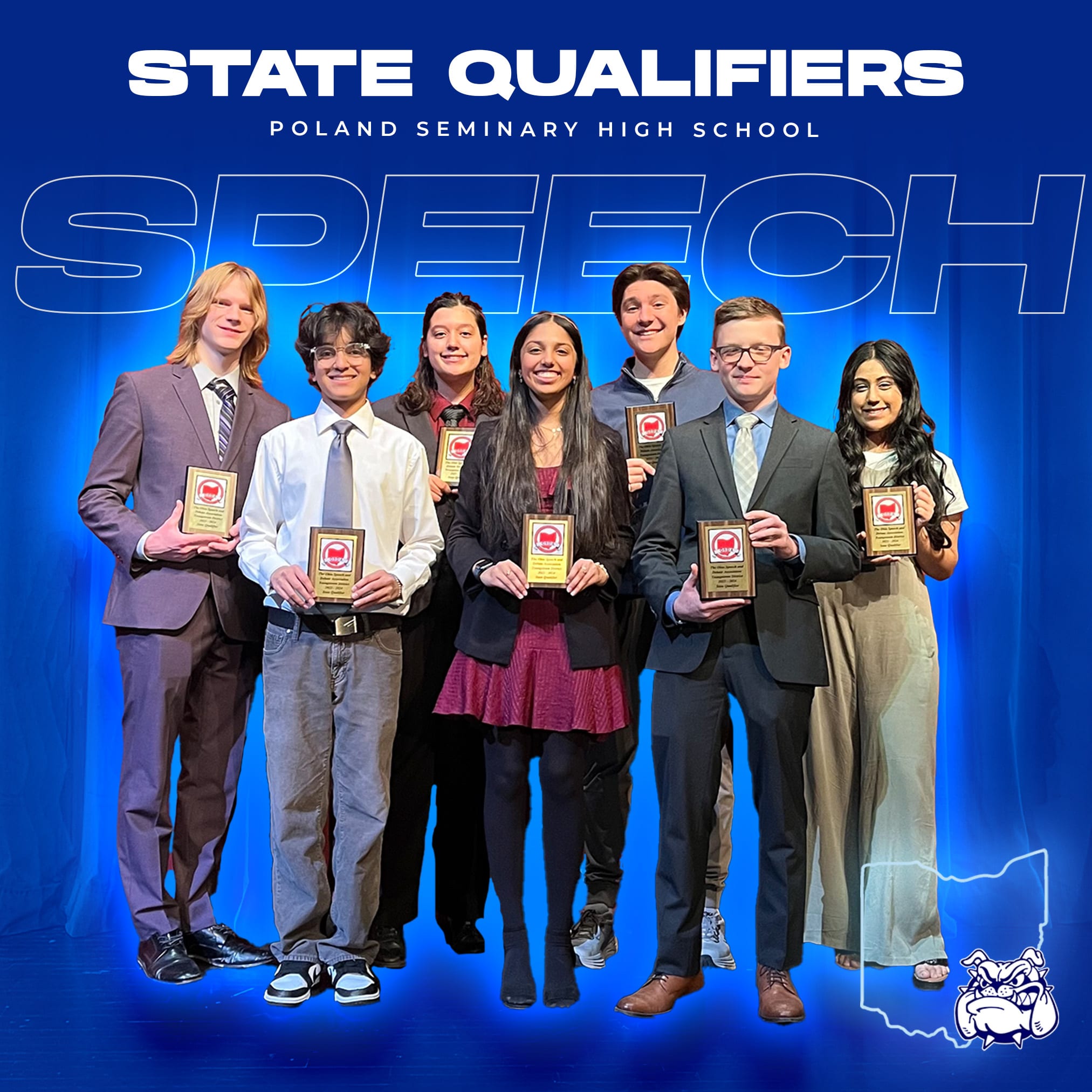 Students holding speech plaques, Text Reads: State Qualifiers, Speech ...