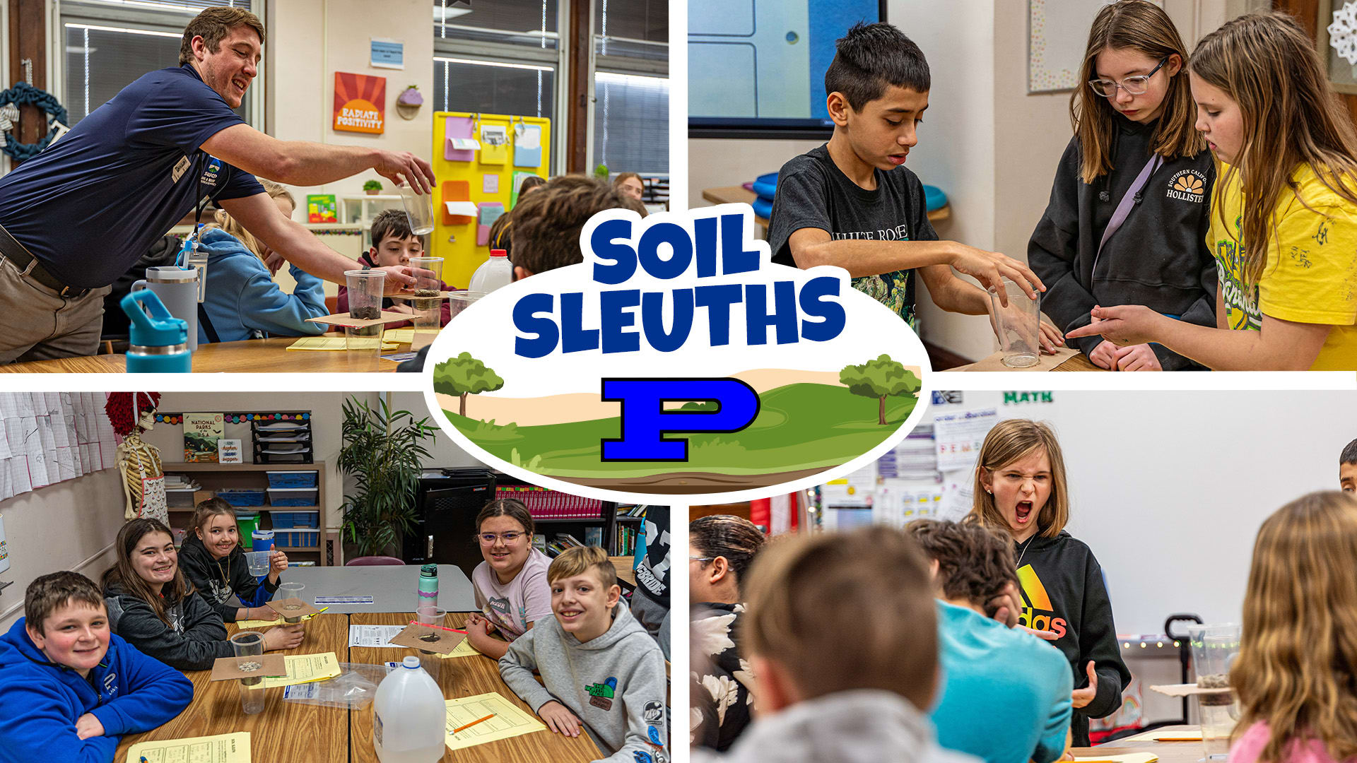 6th Grade students working on water and soil experiment