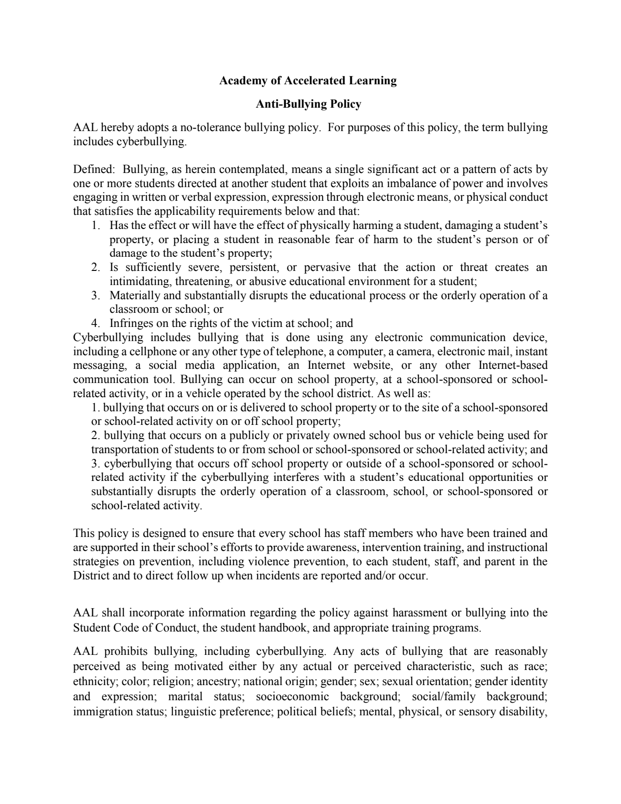 Anti Bullying Statement