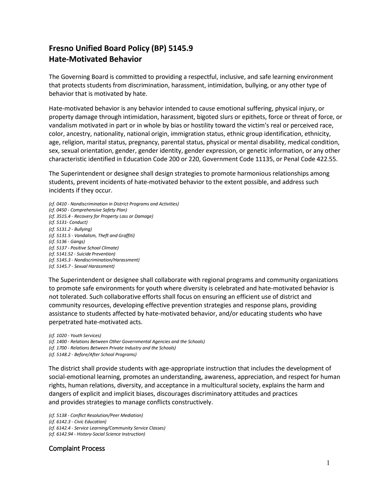 Hate-motivated Behavior Policy - Fresno Unified School District