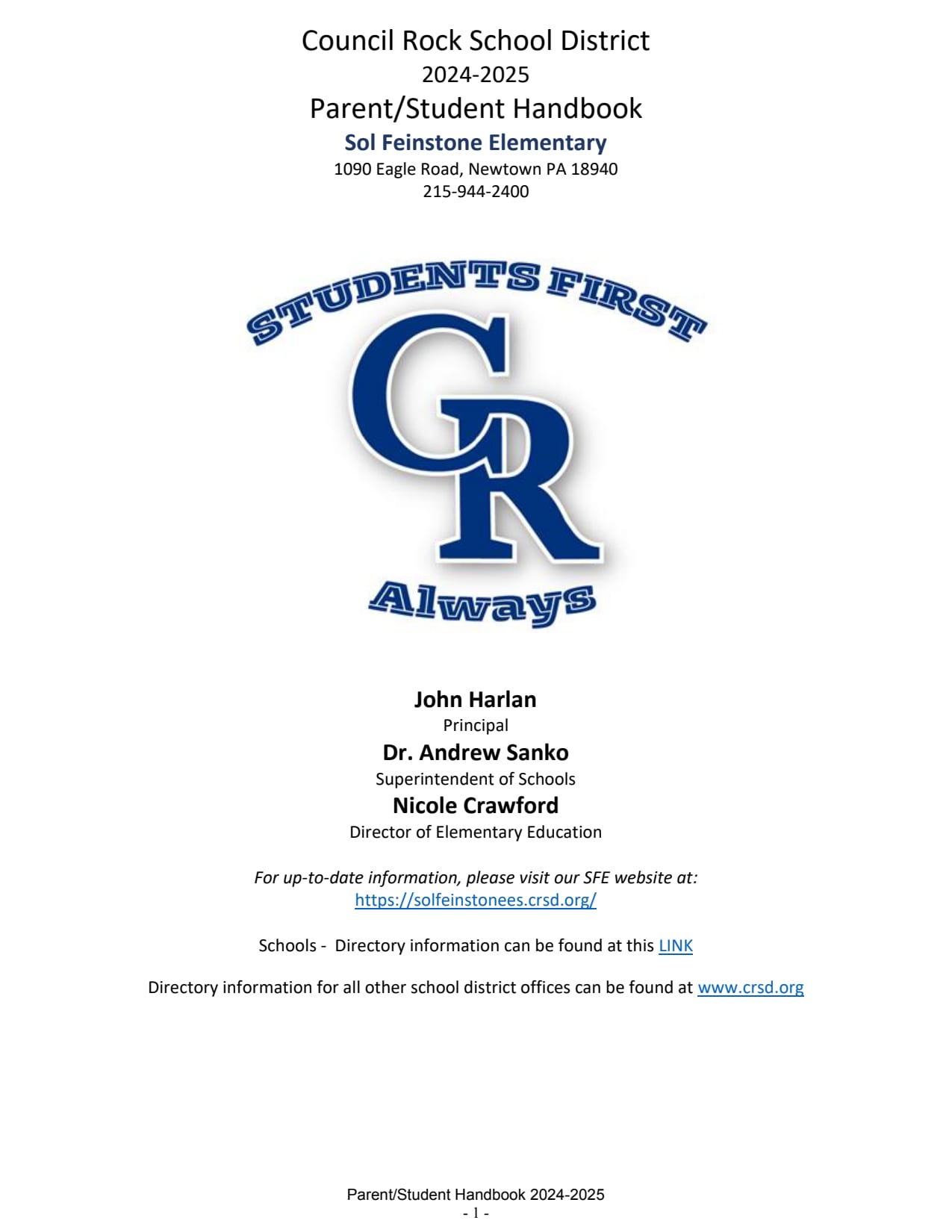 Parent Handbook - Sol Feinstone Elementary School