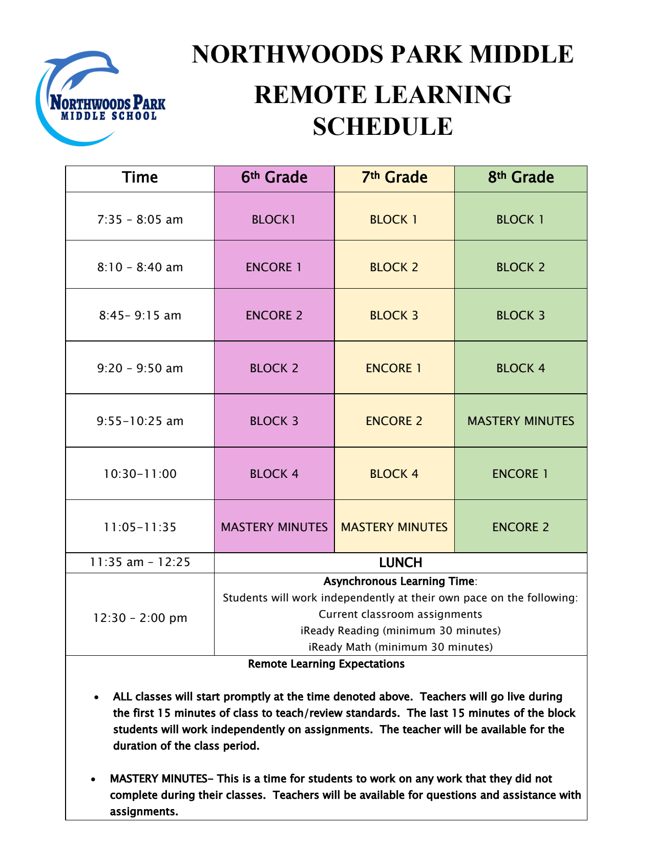 Remote Learning - Northwoods Park Middle School