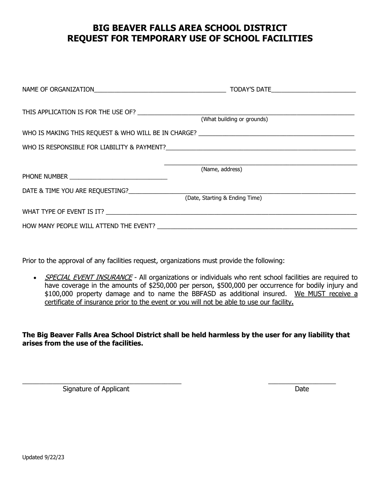 Facility Request Form - Big Beaver Falls Area School District