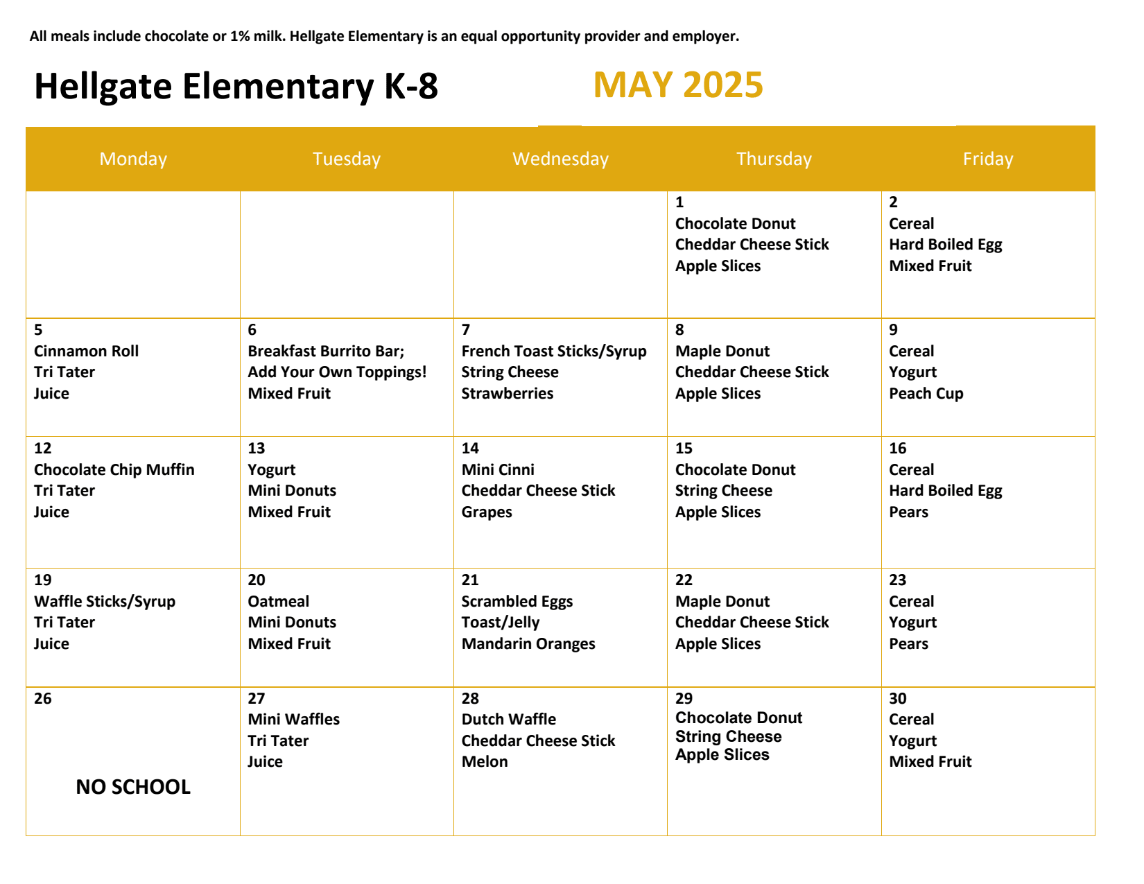 K-8 Food Menus - Hellgate Elementary School District