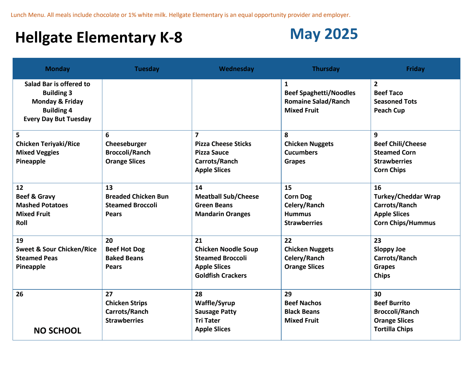 K-8 Food Menus - Hellgate Elementary School District