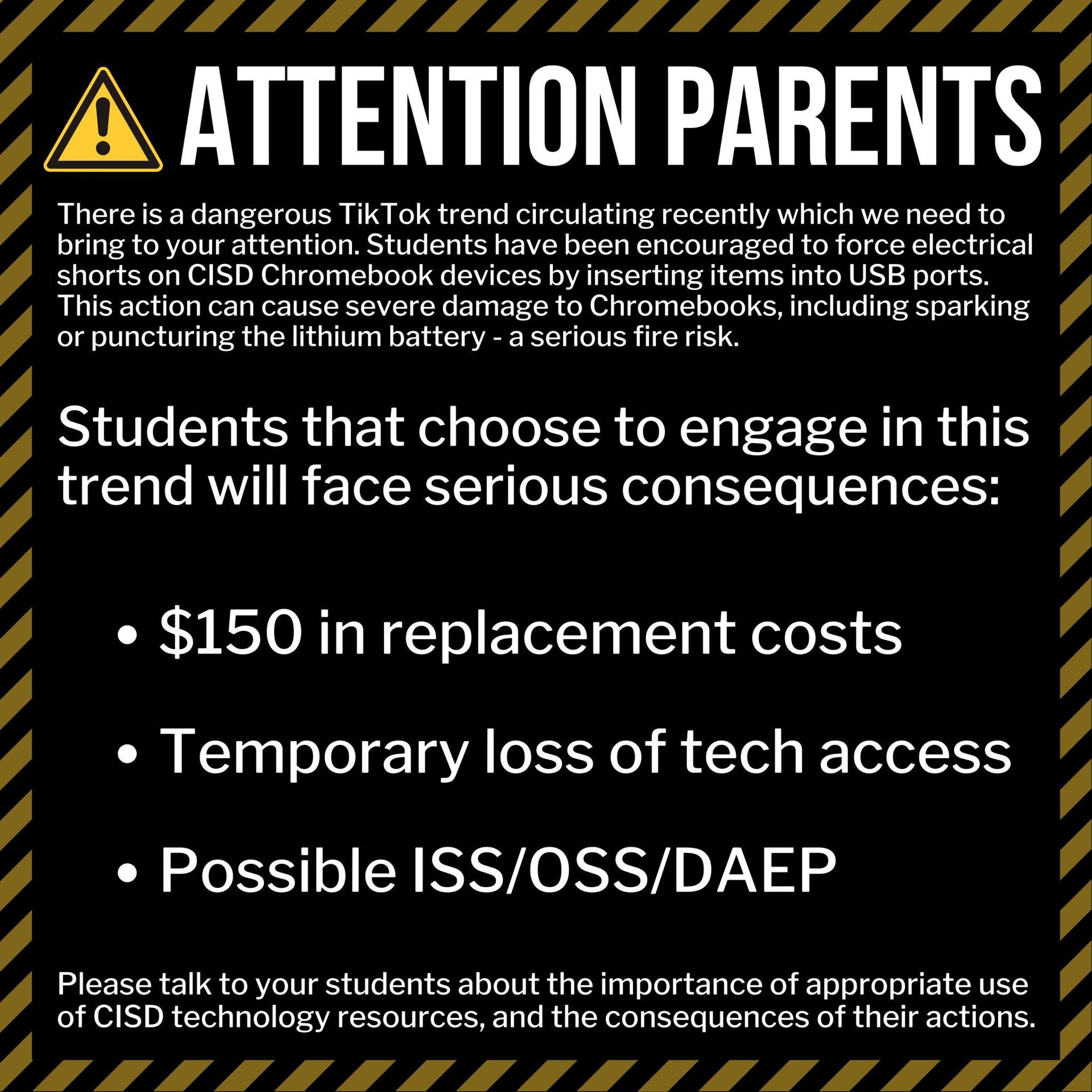 Please Prevent Destruction of CISD Chromebooks