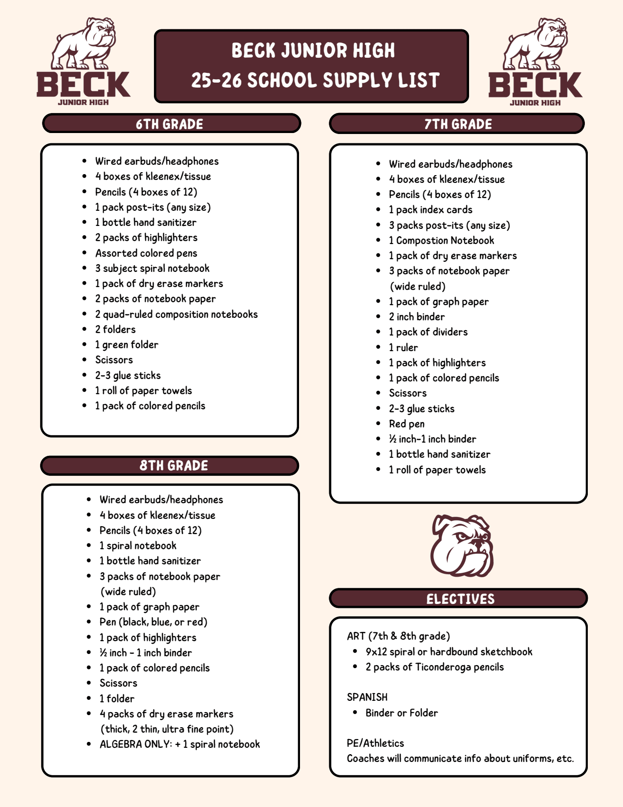 Supply List - Beck Junior High
