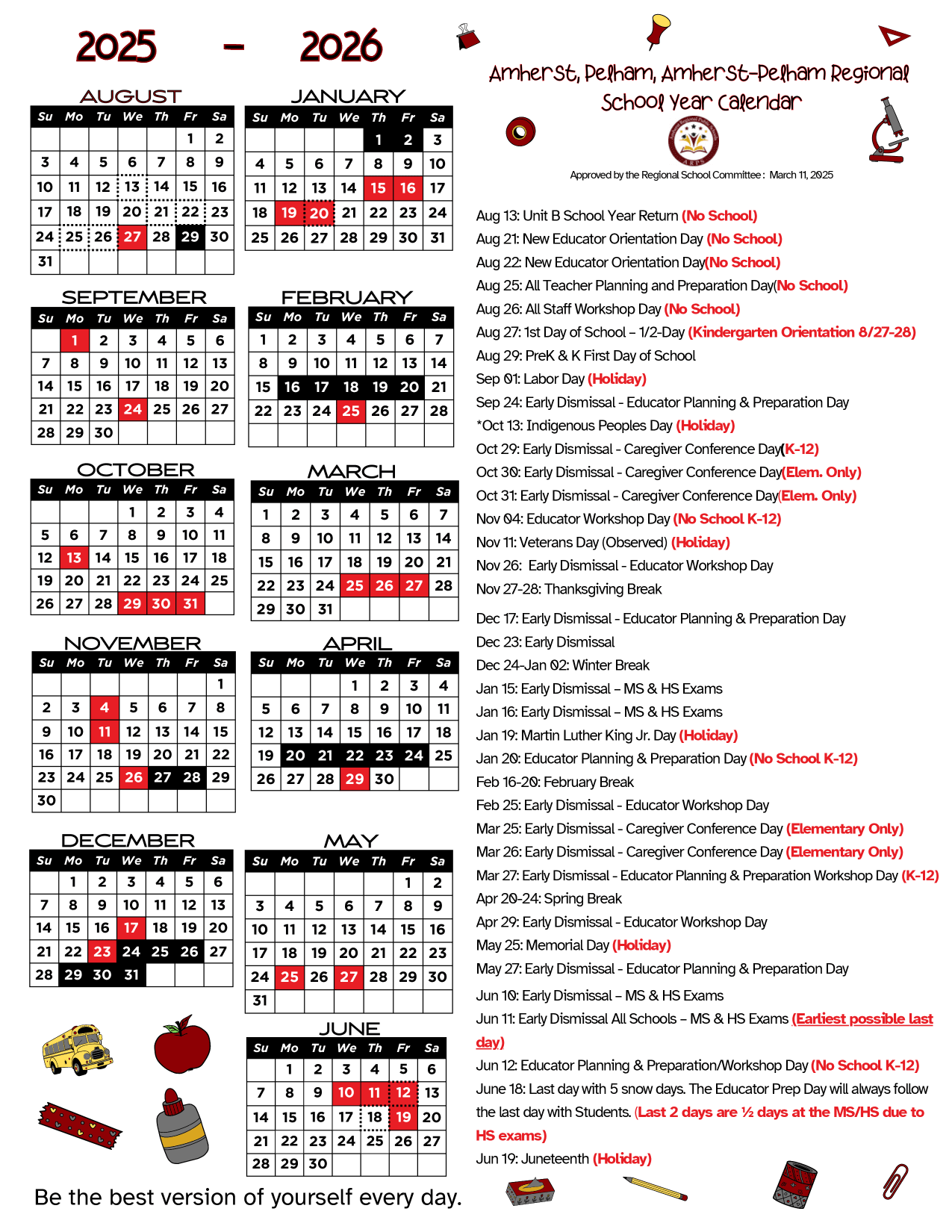 District Calendar - Amherst-Pelham Regional School District